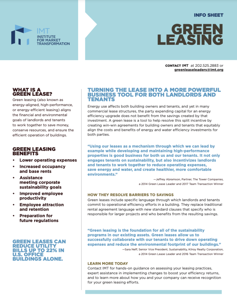 Green Leasing Info Sheet - Green Lease Leaders